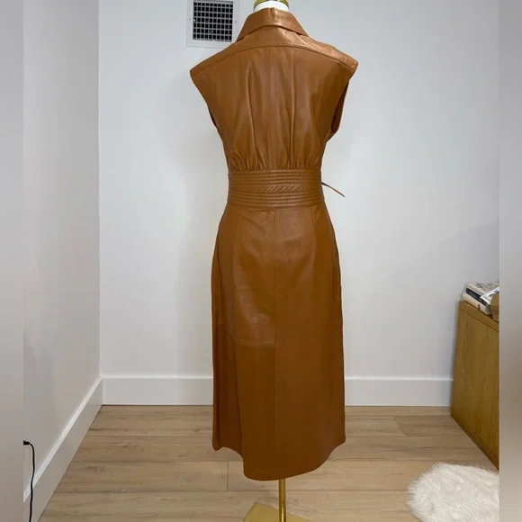 NWT Uterque 100% Leather Midi Dress with Belt Size Medium